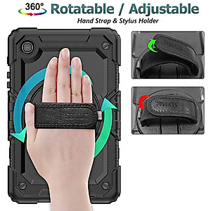 Case for Samsung Galaxy Tab A7 Lite 2021 8.7'' SM-T220/T225/T227 with Screen Protector Pencil Holder [360 Rotating Hand Strap] &Stand, SEYMAC stock Drop-Proof, Black