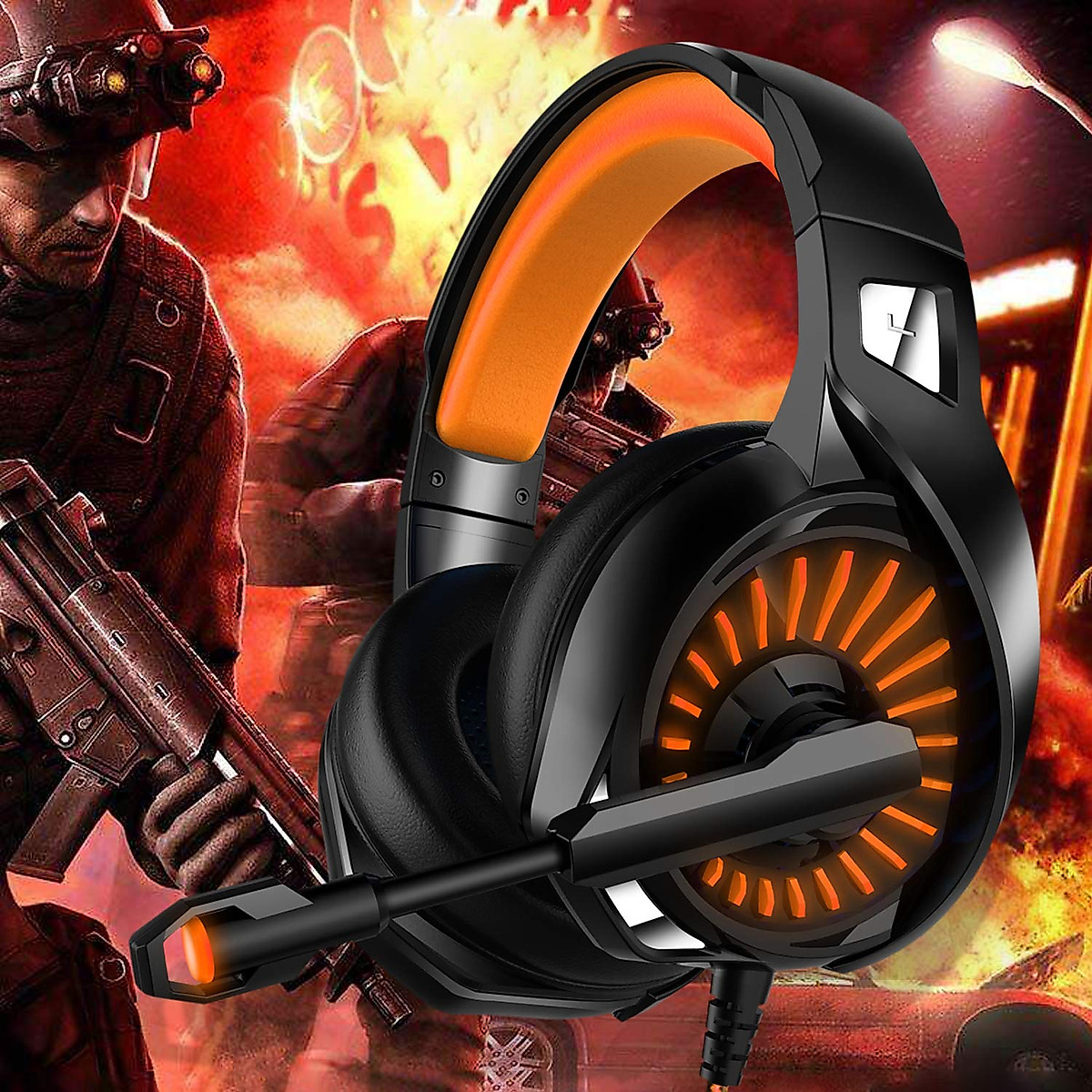 Gaming Headset,MMUSC Stereo Headphones for Laptop,Tablet,PS4, PC, Xbox One Controller, Noise Cancelling Over Ear Headset with Mic, LED Light, Bass Surround