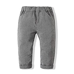 Xiangwu Textitle Baby Boy Gentleman Set with Dress Shirt+Bow Tie+Vest and Pants 3PC Set, Gray Plaid, 18-24 Months