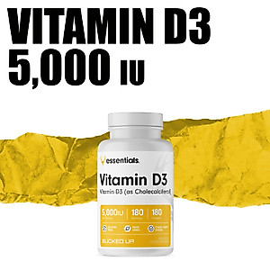 Bucked Up Vitamin D3 5,000 IU, Essentials (180 Servings, 180 Softgels)