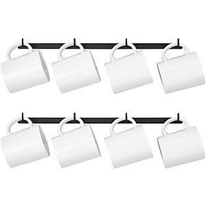 Dahey Mug Holder Metal Coffee Mug Rack Wall Mounted with 8 Mug Hooks, Set of 2, Mug Display Rack Cup Holder Storage for Kitchen Dining Room Coffee Bar, Black