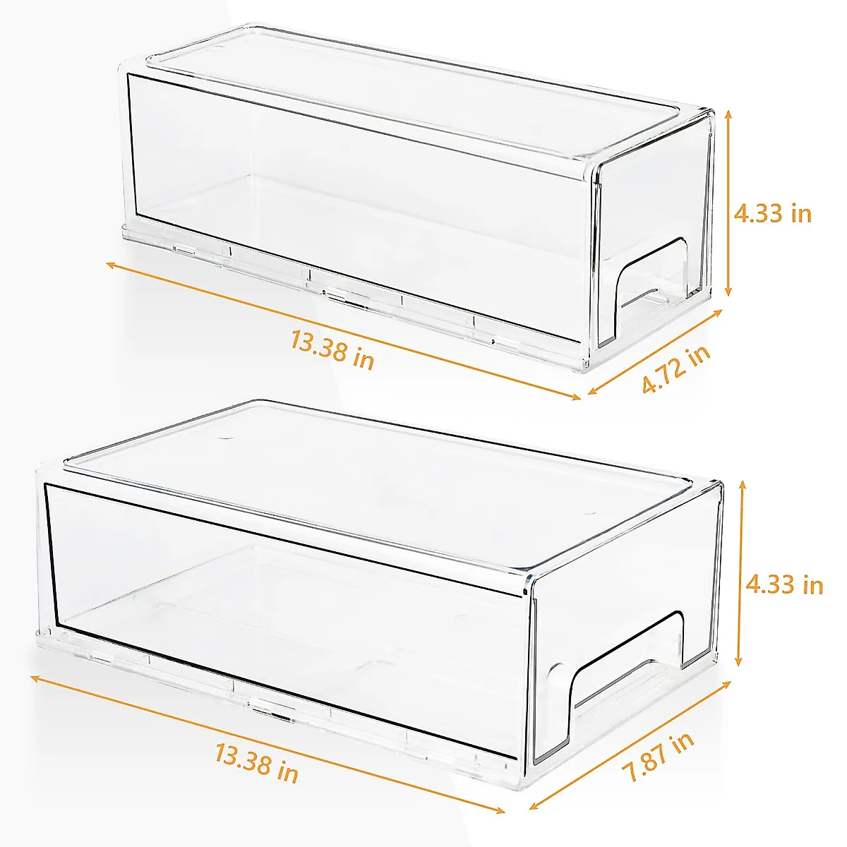 tipatyard Fridge Drawers 4 Pack Clear Pull Out Stackable Food Storage Containers Box Refrigerator Drawer Organizer Bins with Handle