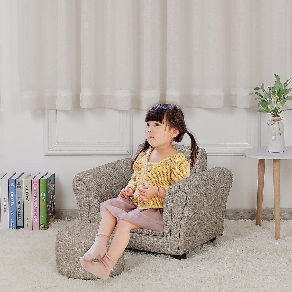 Getifun Kids Sofa Chair with Ottoman/PVC Leather Toddler Couch with Plastic Legs/Upholstered Children Armchair for Kids Under 4 Years Old/Single Seat with Stool (Double)