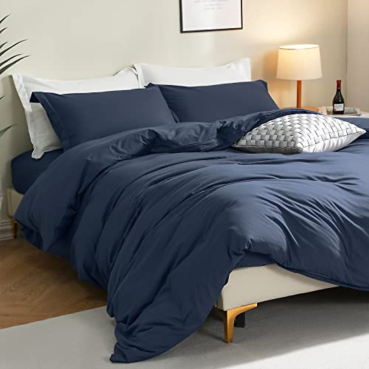Yastouay Duvet Cover Set Twin Size Soft and Comforter Duvet Cover 100% Washed Microfiber Duvet Covers with Zipper Closure and Corner Ties Bedding Cover Set (68x90 inches, Navy Blue)