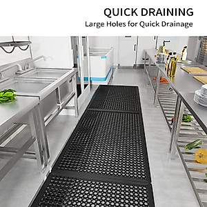 ROVSUN 2-Pack Rubber Floor Mat with Holes, 36''x 60'' Anti-Fatigue/Non-Slip Drainage Mat, for Industrial Kitchen Restaurant Bar Bathroom Utility Garage Pool Entry Door Mat, Indoor/Outdoor Cushion