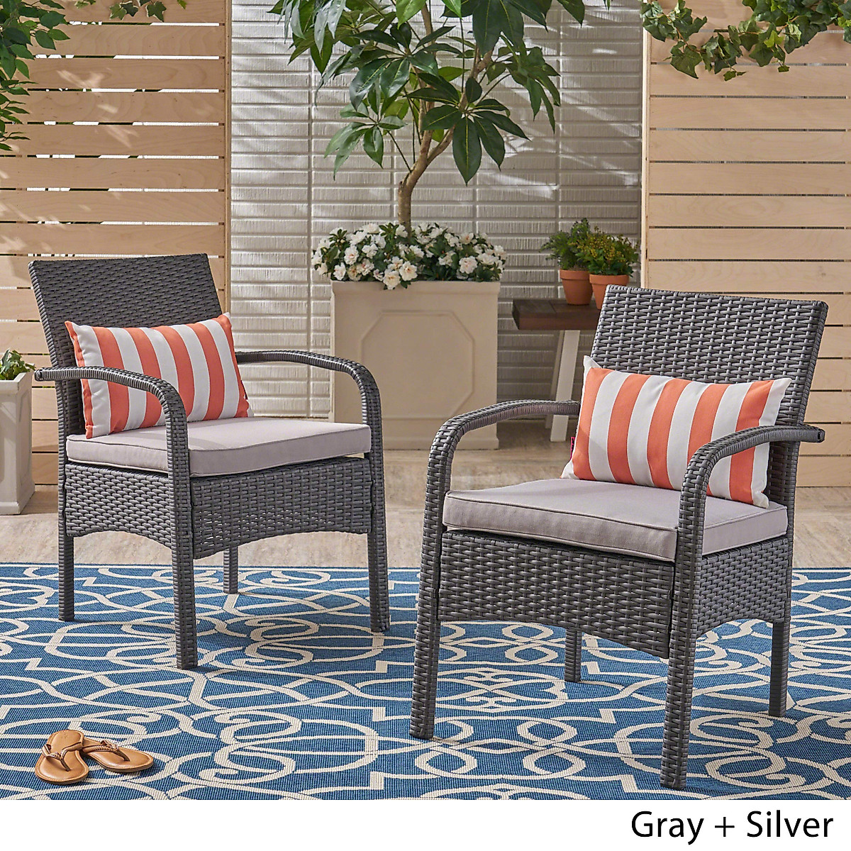 Christopher Knight Home 305810 Otto Outdoor Wicker Club Chair, Gray and Silver(Set of 2)