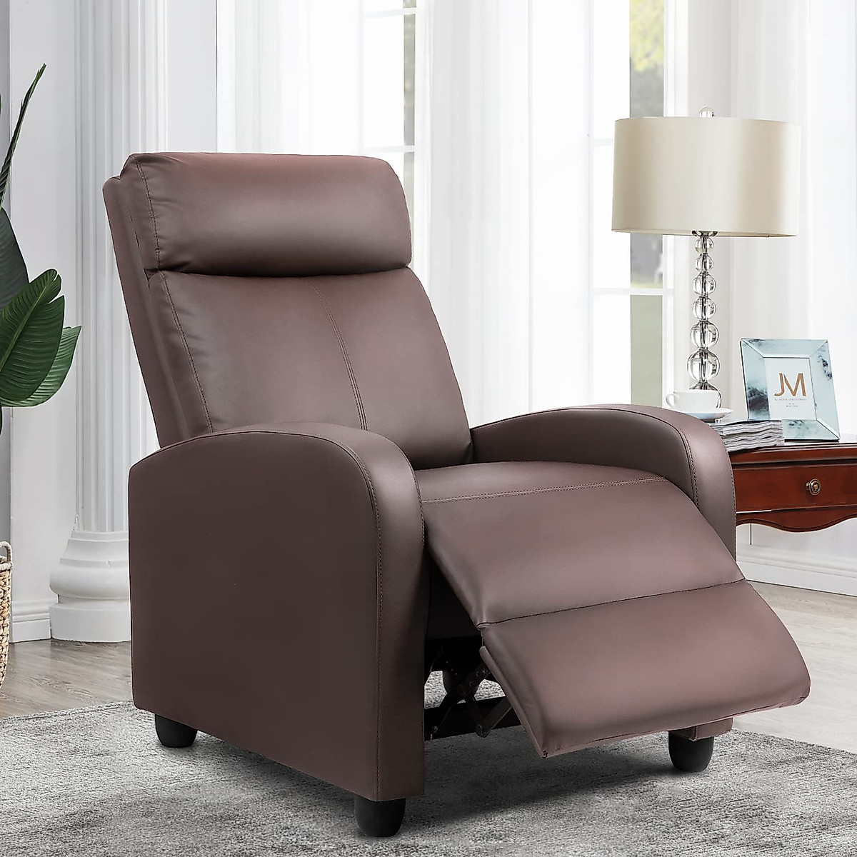 Furniwell Massage Recliner Chair for Living Room Adjustable PU Leather Reclining Chair Home Theater Seating Modern Winback Single Sofa for Adults with Footrest (Leather, Brown)