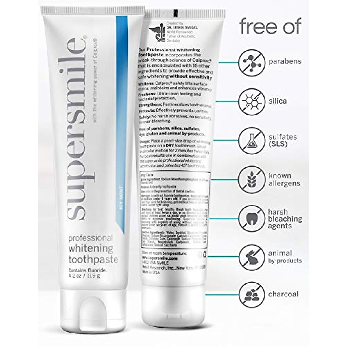 Supersmile Professional Teeth Whitening Toothpaste with Fluoride - Clinically Proven to Remove Stains & Whiten Teeth Up to 6 Shades - Enamel Strengthening - No Sensitivity (Icy Mint, 4.2 Oz)