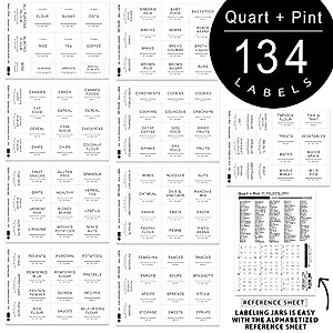 QUART + PINT 134 Kitchen Pantry Labels for Containers. Minimalist Preprinted Farmhouse Style. White Sticker Black Text. Waterproof Stickers. Organization Label for Jars Canisters & Storage Bins