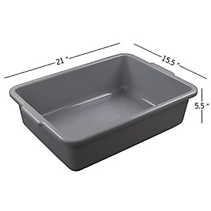 Yesdate 4 Packs 24 L Plastic Commercial Bus Box, Large Bus Tub, Utility Bus Tote, Grey