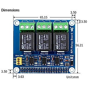 waveshare RPi Relay Board Raspberry Pi Expansion Board, Three Channel (3-CH) Power Relay Module for Raspberry Pi 4B/3B+/3B/2B/A+/B+, Loads up to 5A 250V AC or 5A 30V DC