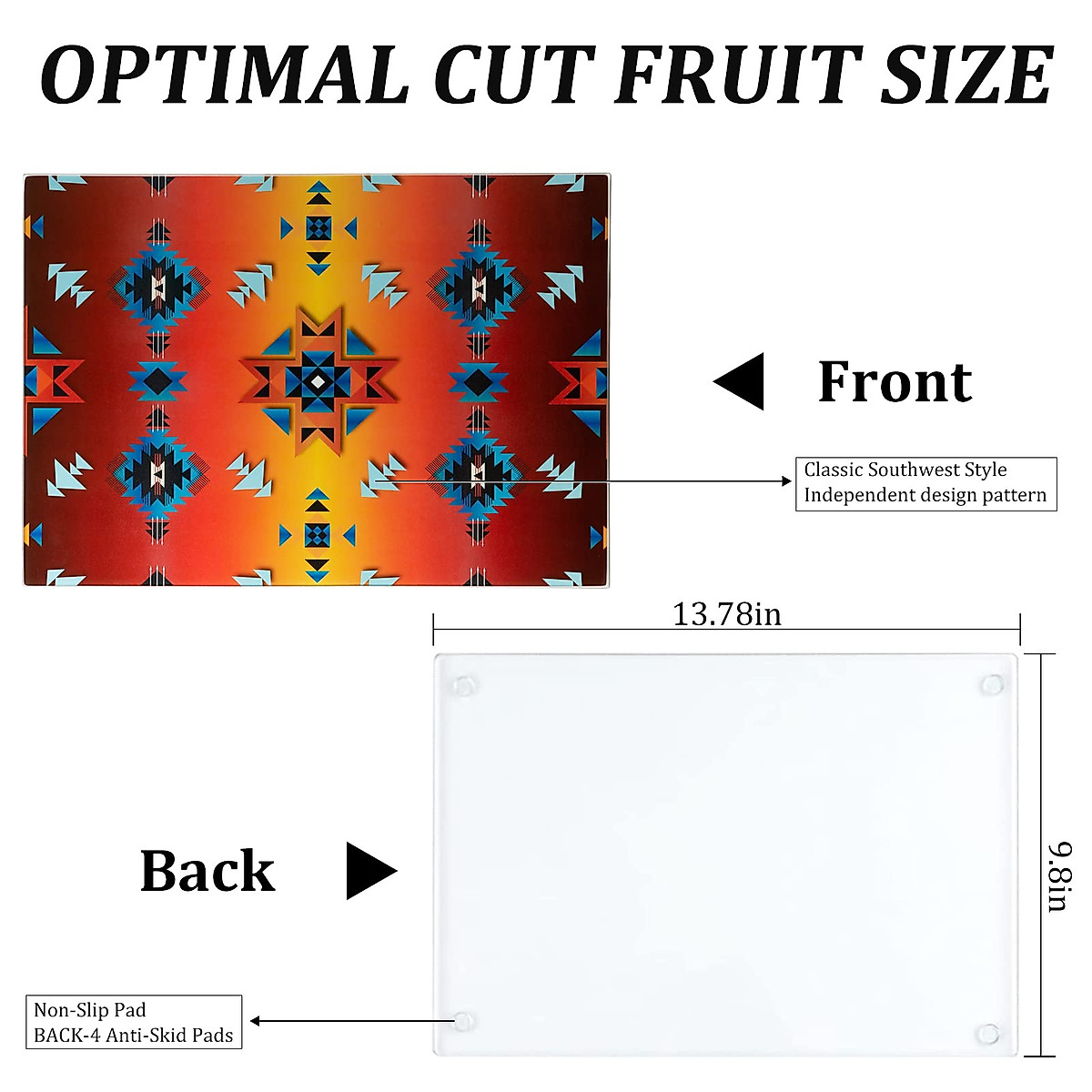 Nu Trendz Southwest Tempered Glass Cutting Board, Aztec Chopping Board for Kitchen Countertop decoration, Scratch Resistant, Heat Resistant, Shatter Resistant, Dishwasher Safe