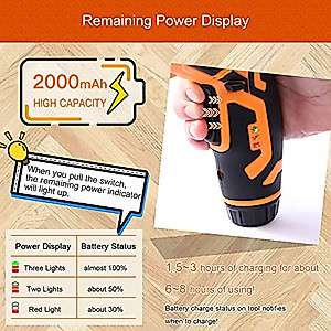 Tulroom Power Screwdriver Electric Screwdriver 3.6V 2000mAh Electric Screwdriver Rechargeable, Adjustable Position Handle, 31pcs Screwdriver Bits 6+1 Torque Setting Front&Rear Light
