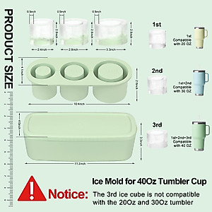 DDMY Ice Cube Tray, Stanley Ice Mold Silicone Ice Cube Tray Ice Cube Trays for Freezer, 3 Sizes Hollow Cylinder Ice Trays for Freezer with Lid for 20-40 Oz Tumbler Cup, Easy Fill and Release Ice Mold