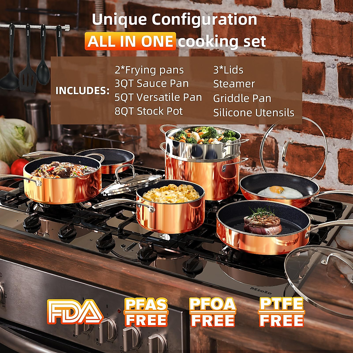 Deluxe DUXANO 14PC Healthy Pots and Pan With 9H Anti-scratch Coating, 2-Layer Non-Stick Ceramic&PFAS Free, Sensitively&Evenly Induction Cooking, Enhanced Flavor with Infrared Cookware, Dishwasher Safe