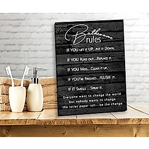 Fengminyi Simple black and white style Bathroom Rules canvas Wall Decor,Be the change Bathroom Decor Wall Art,Farmhouse Toilet Wall Decor,Rustic Bathroom Funny Rules Prints Signs Framed12 x15