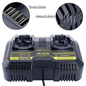 Qbmel DCB102BP Replacement Dual Battery Charger for DEWALT 12-Volt MAX/20-Volt MAX Jobsite Charging Station DCB105 DCB112 DCB120 Lithium Battery DCB205-2 DCB204 DCB127 DCB200