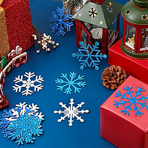 60 Pieces Snowflakes Cutouts Glitter Blue Silver Snowflake Cutouts Glitter Snowflake Cutouts Snowflakes Board Cutouts with Glue Point Dots for Christmas Winter Theme Party Decoration