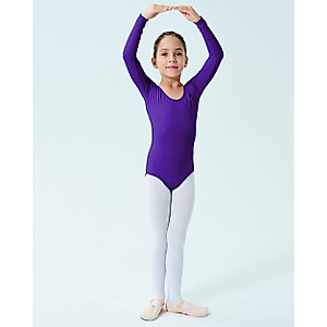 Finihen Girls Leotard Basic Long Sleeve Ballet Dance Leotard Purple 8-10yrs