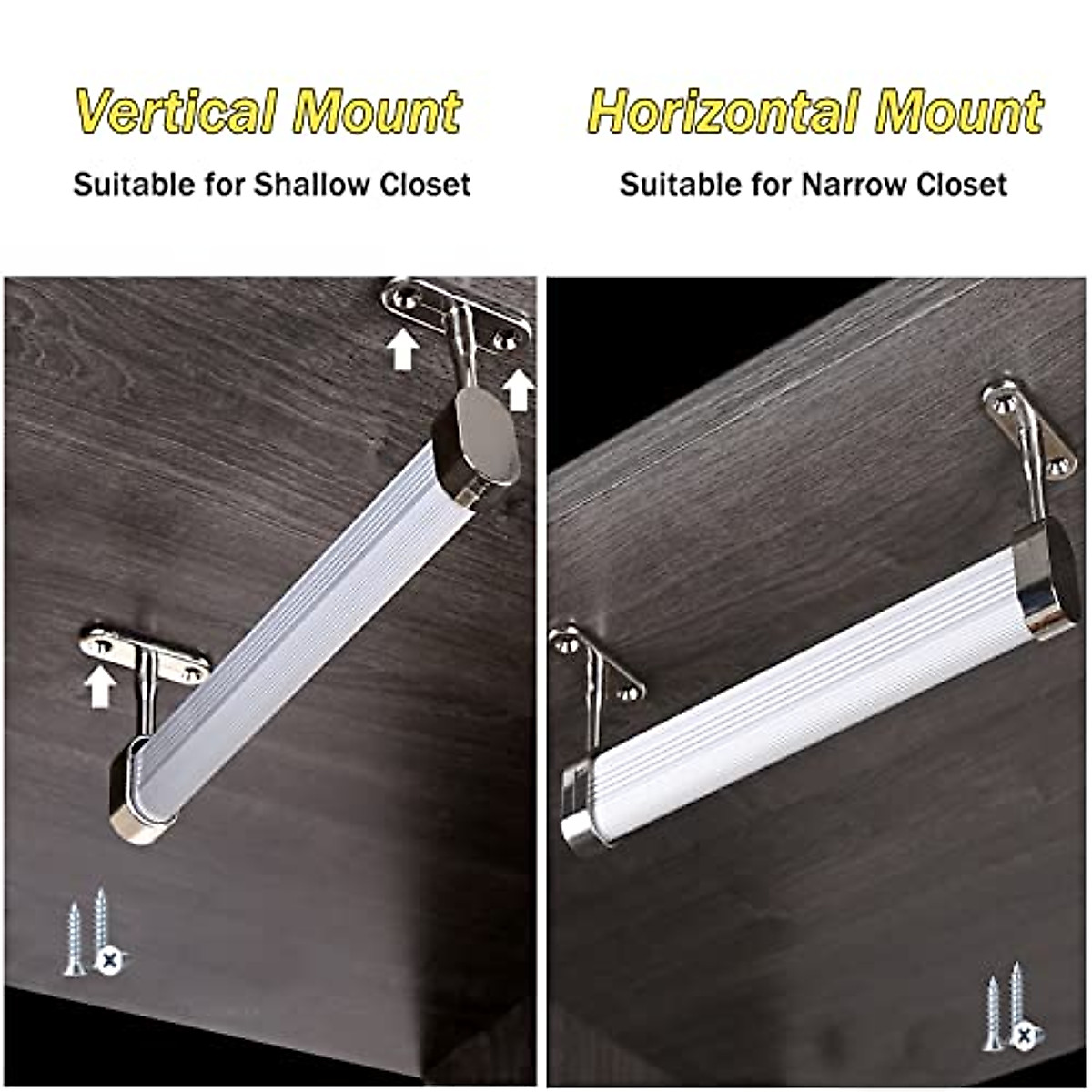 RAUGAJ Silver Aluminum Alloy Closet Rod Cuttable, 30-140Cm Long Oval Clothes Hanging Bar Top Mount, for Nursery/Home/Hotel/Office, with Bracket Kits/Closet W/D 47.2"(120Cm)