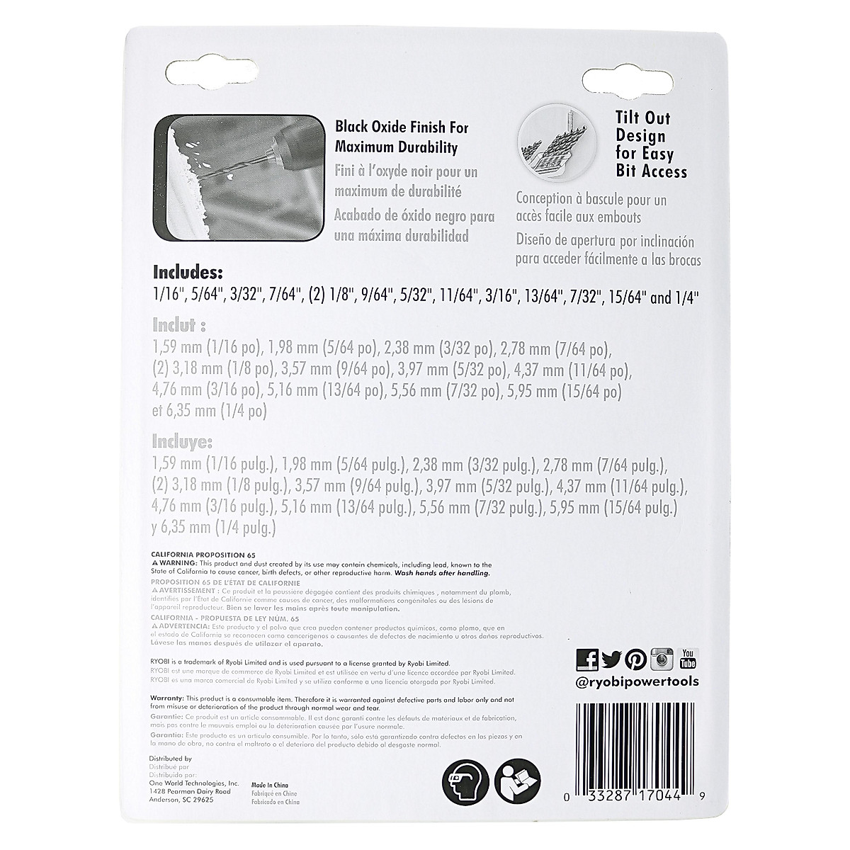 Ryobi A10D14D 14 Piece Split Point Black Oxide Drill Bit Set w/Plastic Storage