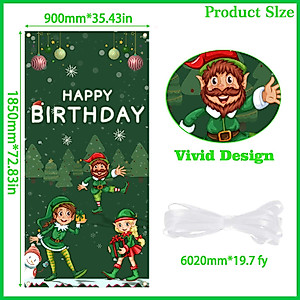 Elf Christmas Themed Birthday Banner Green Merry Elf Photography Background for Kids Happy Friendsmas Xmas Festival Snowman Party Decorations Photo Banner Booth Props 35.43x72.83in-BECKTEN