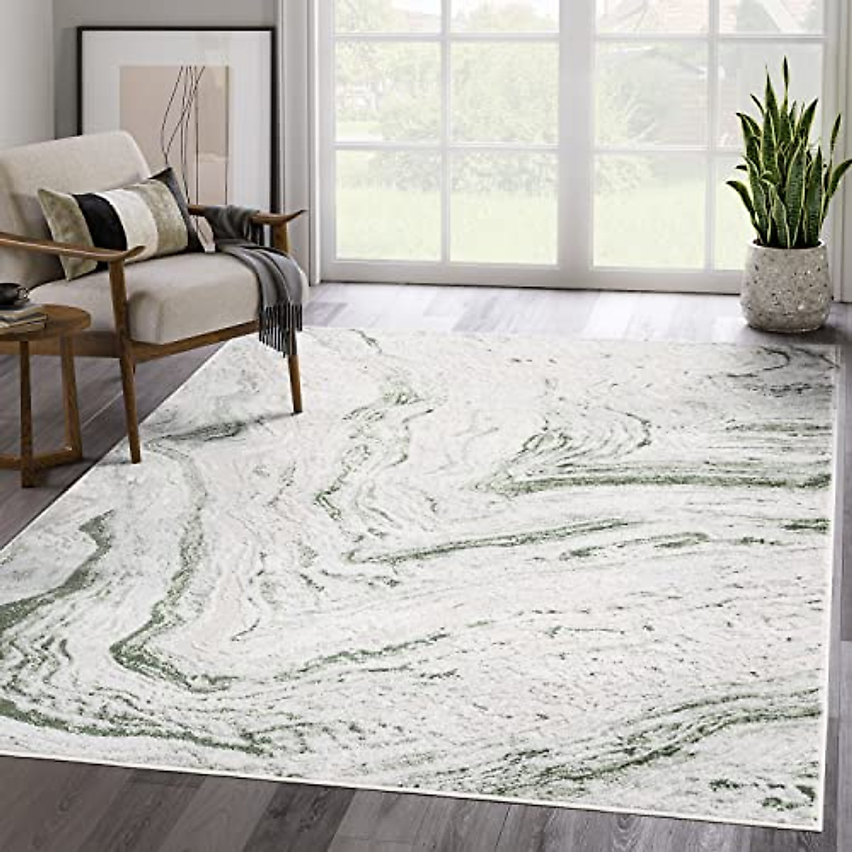 Abani Atlas 8'x10' Green/Grey Area Rug, Abstract Marble - Durable Non-Shedding - Easy to Clean