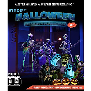 Reaper Brothers Halloween Hollusion Digital Decoration Kit Includes 8 AtmosFX Video Effects for Halloween Plus HD Super Bright Projector and 5.5' x 9' Holographic Projection Screen