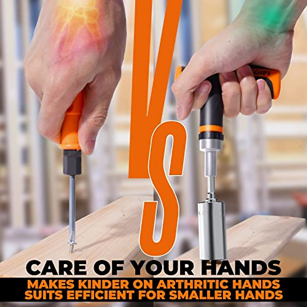 MANWALD Universal Socket Tool Set, Ratcheting T-Handle Screwdriver Set with Power Drill Adapter, Valentines Day Gifts for Him, Women, Dad, Husband, Orange