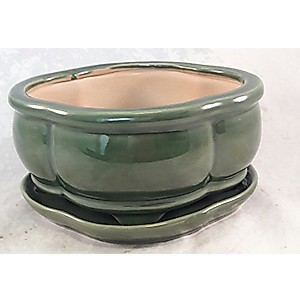 Bonsai Tree Pot creative design green 6 Inch Bonsai Pots with Trays- unique from Jmbamboo