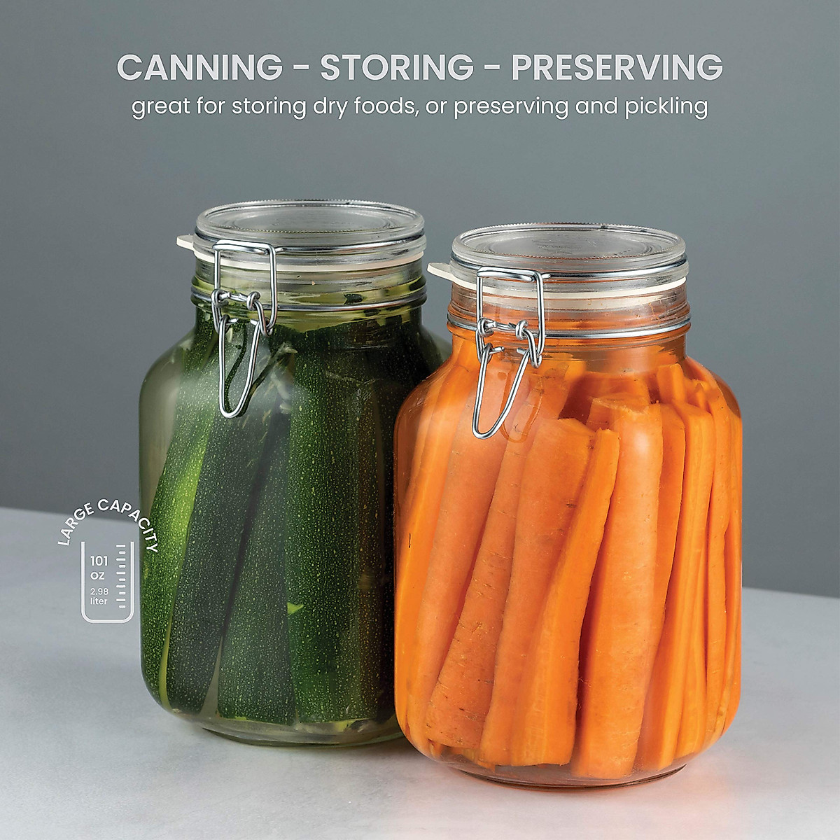 Bormioli Rocco Glass Fido Jars - with hermetically Sealed hinged Airtight lid for Fermenting, Preserving, Bulk - dry Food Storage, With Paksh Novelty Chalkboard Label (67 3/4 Ounce (2 Liter))