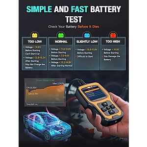 ANCEL AD410 Pro+ 2 in 1 OBD2 Scanner Battery Tester, OBD2 Scanner Diagnostic Tool for Car Check Engine Code Reader Scan Tool & 6V 12V 100-2000 CCA Battery Charging Cranking Test EVAP Live Data