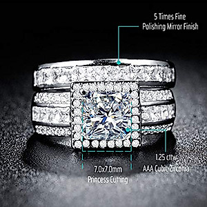 18k Gold Plated Princess Wedding Ring Sets for Him and Her Women Men Titanium Stainless Steel Bands 3.0Ct Cz Couple Rings Size 10&8