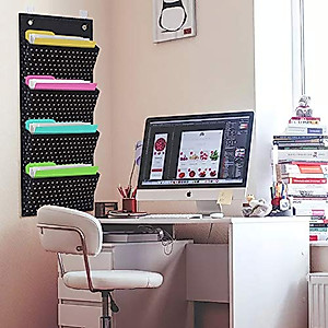 Eamay Wall Mount/Over Door File Hanging Storage Organizer - 4 Large Office Supplies File Document Organizer Holder for Office Supplies, School, Classroom, Office or Home Use, White Dots Pattern