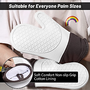 MKLINSIYU Silicone Kitchen Oven Mitts，Heat Resistant 500 Degrees，Oven Mitts Set，Waterproof Flexible Glove and Quilted Liner for Oven Cooking, Grill & BBQ (Light Grey), 12 x 5.7 x 0.75 inches