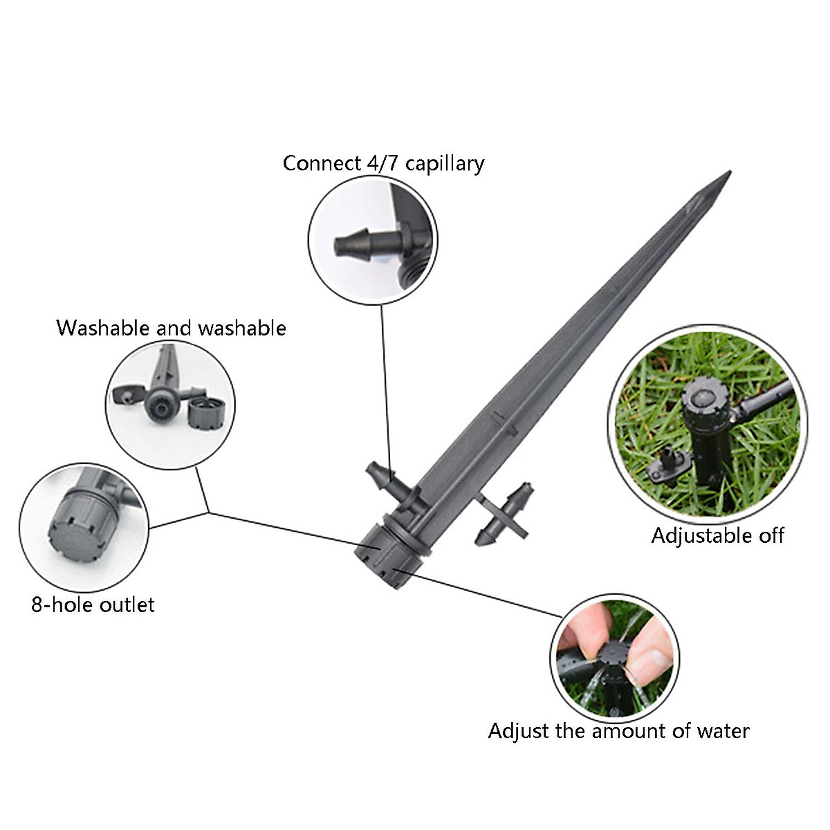 DGZZI 20pcs Adjustable Irrigation Drippers Garden Sprinkler 360 Degree 8 Holes Water Flow Irrigation Drippers Connector for 4/7 MM Tube