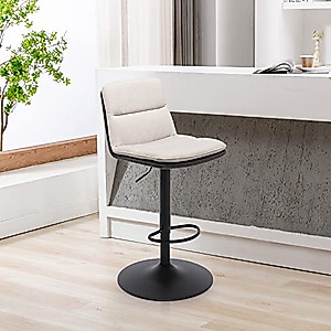 Brage Living Fabric Adjustable Bar Stool, Swivel Counter Height Barstool with Back, Armless Kitchen Bar Chair for Dining Cafe with Large Black Base (Greige)