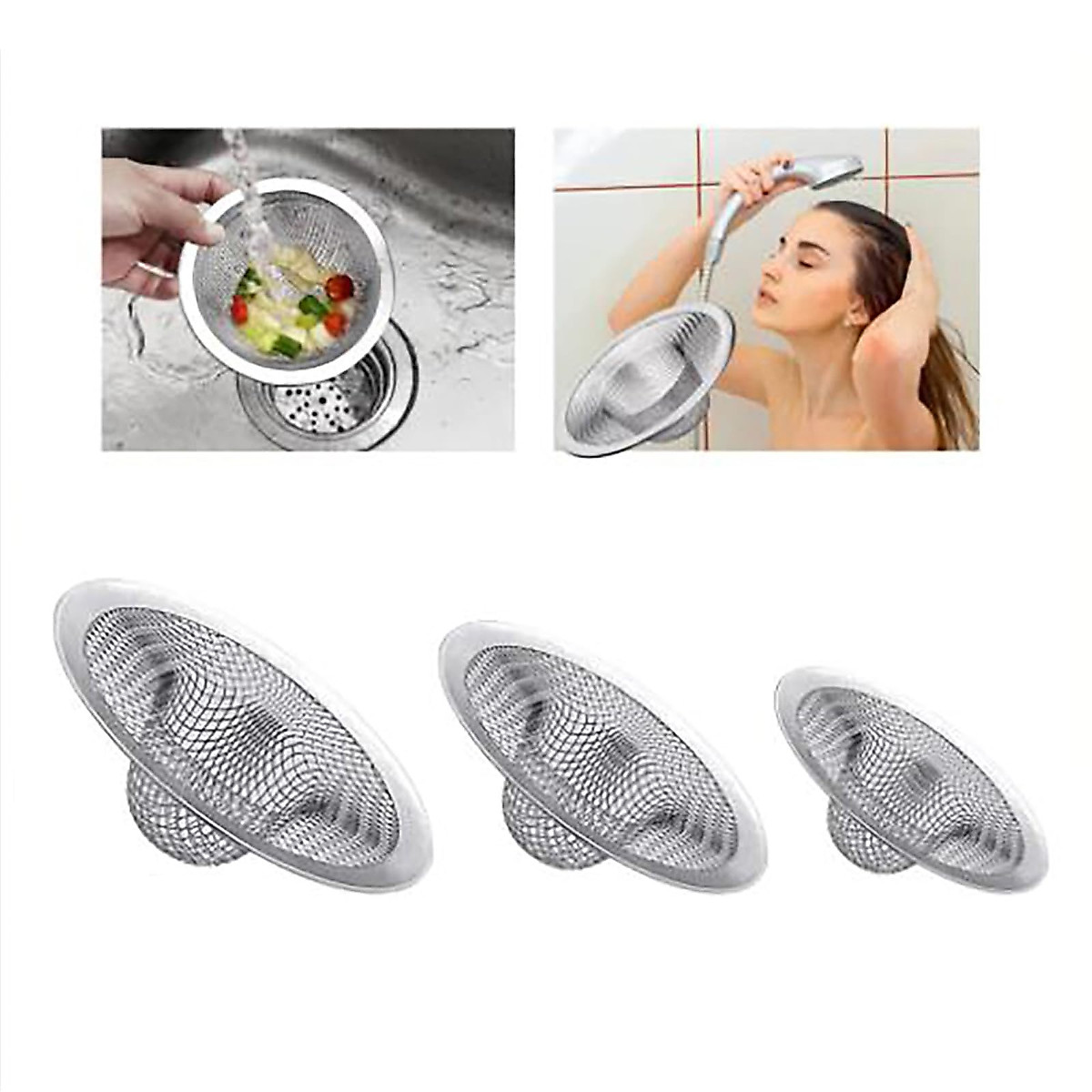 kdhgoo Bathroom Sink and Tub Mesh Drain Strainer, 1/2 Pcs Shower Drain Cover for Bathtub, Kitchen Sink Strainer, Stainless Steel Bathroom Sink Hair Catcher Strainer