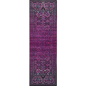 Unique Loom Imperial Collection Paisley, Distressed, Border, Vintage, Modern, Abstract Area Rug, 3 ft x 9 ft 10 in, Lilac/Black