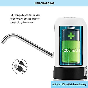 HUAPPNIO 5 Gallon Water Dispenser, Water Bottle Pump Electric Portable USB Charging for 5 Gallon Water Bottle Built-in 1200MHA Battery White