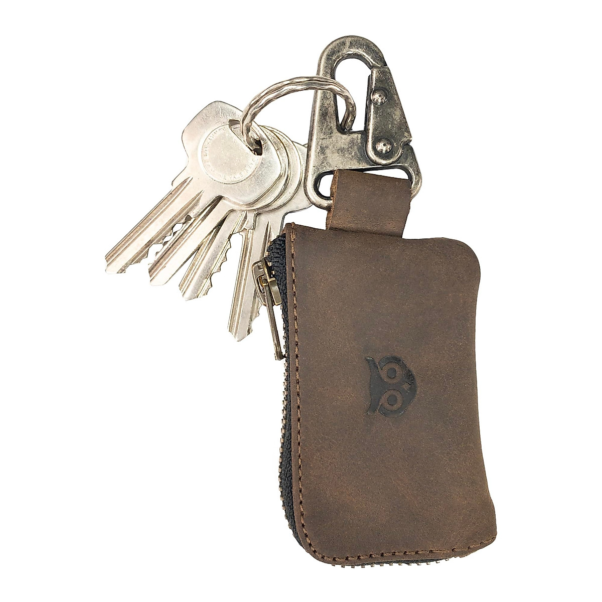 Hide & Drink, Car Key Holder with Keyring, Headphone & Charging Cables, Cash Zipper Case with Clasp, Full Grain Leather, Handmade, Bourbon Brown