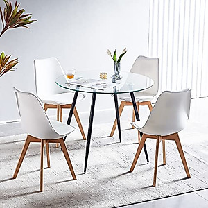 35" Modern Round Kitchen Table Coffee Table with Tempered Glass Top, Conference Table Round Dining Table for 4, Easy to Assemble and Clean Glass Round Table, Black(Table only)