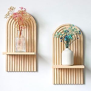 YIYA 2 Pcs Boho Wooden Rainbow Wall Shelves Floating Shelves for Wall Rainbow Arch Boho Floating Shelves Modern Boho Wall Shelf for Living Rooms Bathroom Display