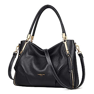 Women's Genuine Leather Tote Handbags, Top-handle Purses and Handbags for Women Satchel Shoulder Bags Structured Bags (Black)