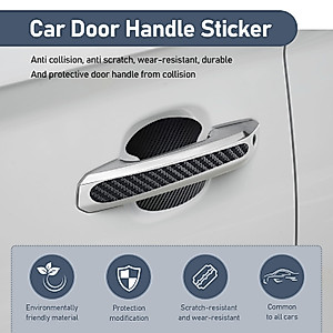 ZKFAR 8 PCS Carbon Fiber Black Leather Door Bowl Sticker for Car, Door Handle Scratch Protector, Universal Fit