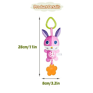 AIPINQI Hanging Rattle Toys for Baby, Colorful Cartoon Animal Shapes Toy with Teether and Sound Plush Ring Infant Development Toys for Baby Boys and Girls Newborn Gifts 3-36 Months, Rabbit