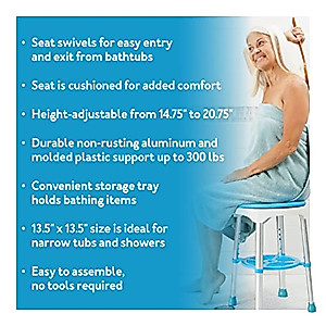 Carex Easy Swivel Bath Stool and Bathtub Stool - Shower Stool, Adjustable Rotating Bath Seat and Shower Chair for Elderly with Storage Tray, Shower Stools For Seniors