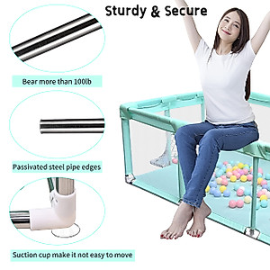 GOLDGE Extra Large Playpen 63x47x26 inch, Playpen for Babies and Toddlers, with 50pcs Balls and 5 pcs Pull Up Rings, Baby Play Pen, Infant Play Yard, Playard, Kids Play Area