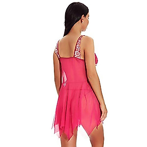 Aniywn Women's Sexy Lace Lingerie Front Closure Babydoll V Neck Mesh Lingerie Nightwear Sexy Chemise Sleepwear Watermelon Red