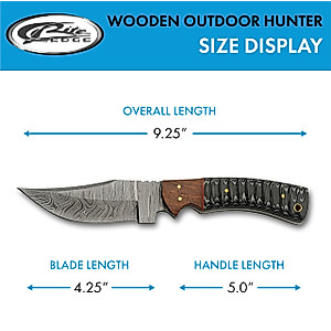 SZCO Supplies DM-1325 Combination Wood Handle Damascus Steel Outdoor Hunting Knife with Leather Sheath, 9.25" Length